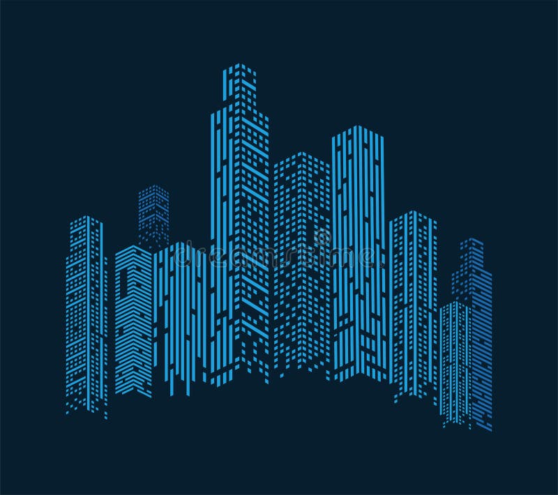 Blue buildings facades stock vector. Illustration of pictogram - 218679850