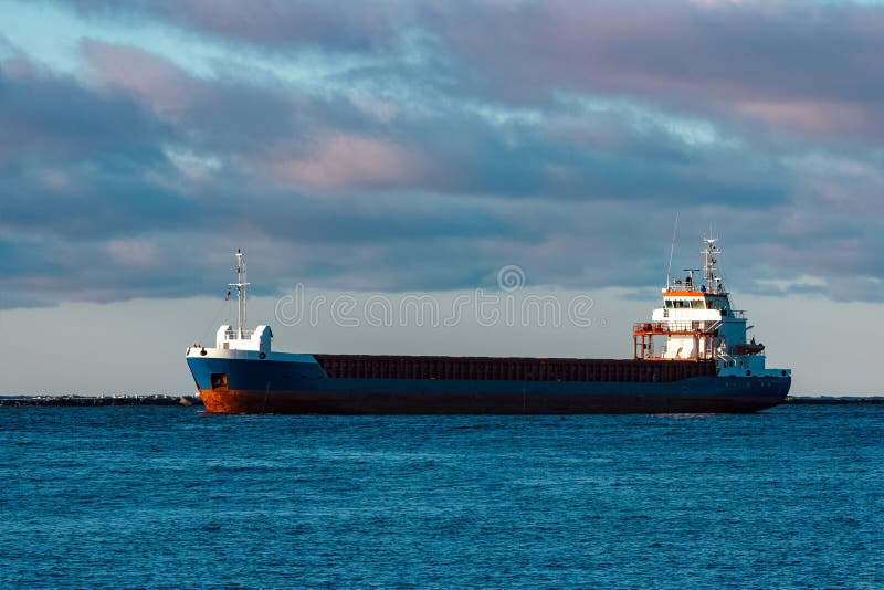 Blue cargo ship stock image. Image of water, boat, ocean - 97445791