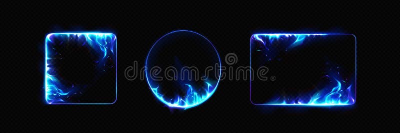 Blue Burning Fire Frames Set Stock Illustration - Illustration of game ...