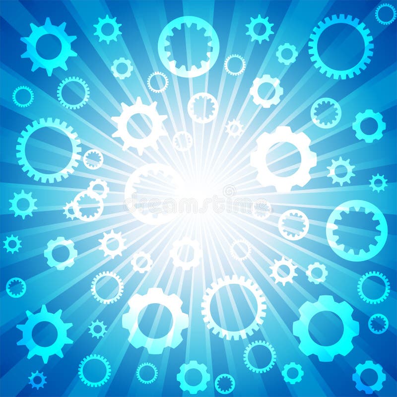 Blue Burst with Variety White Gear Wheel for Abstract Design Background ...