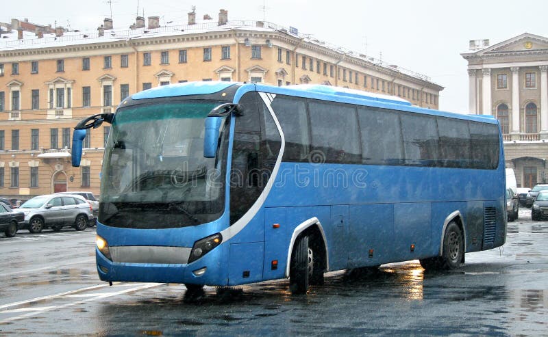 Blue bus stock photo. Image of asphalt, automotive, excursion - 18332034
