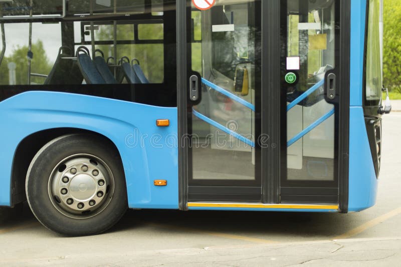 Blue Bus. Public Transport at Bus Stop Stock Photo - Image of white ...