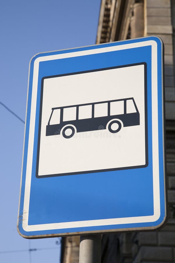 Blue Bus Stop Sign stock photo. Image of town, urban - 40076560