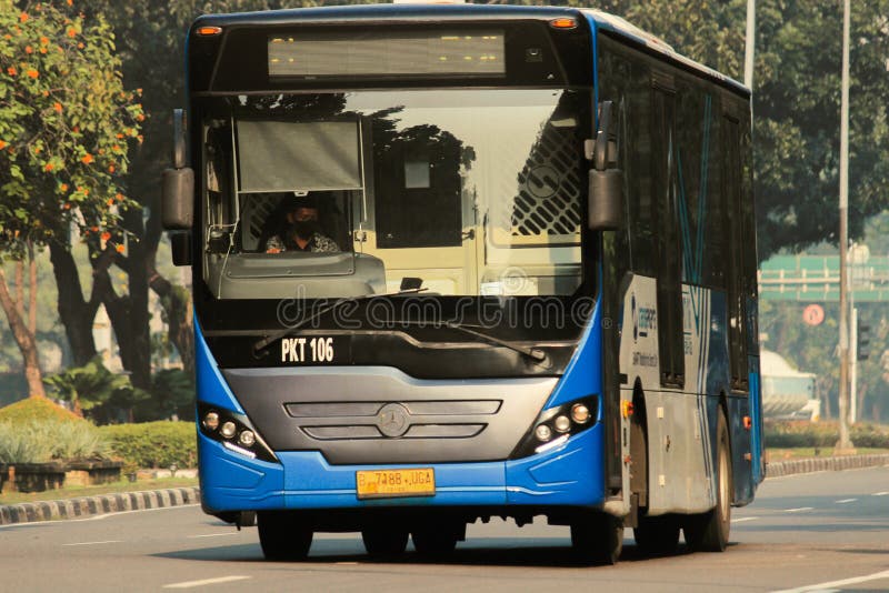 Blue Bus Transportation on the Road Jakarta Editorial Photography ...