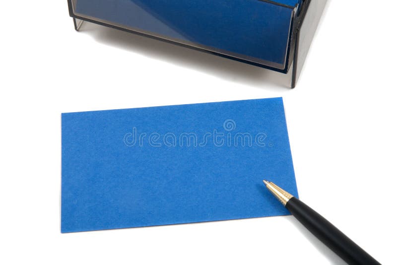 Blue Business (blank) Card on White with Pen. Stock Image - Image of ...