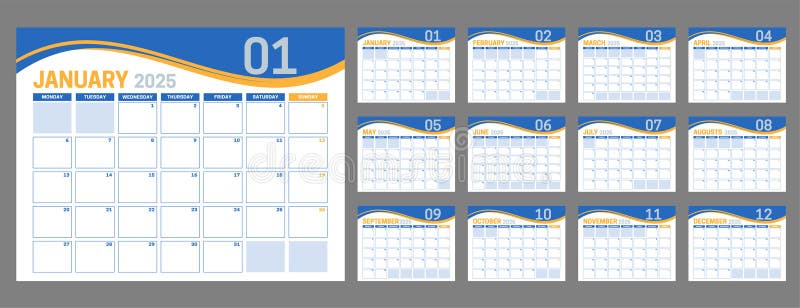 Blue 2025 Business Calendar Stock Vector - Illustration of month ...