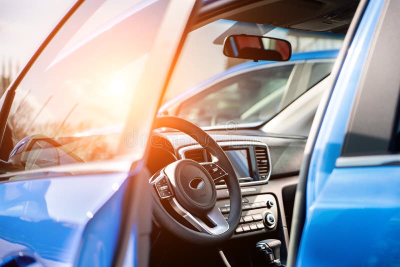 Blue Business Car with Shiny Front Lights Color Stock Photo - Image of ...