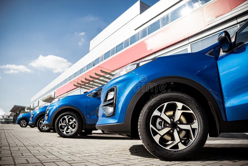 Blue Business Car with Shiny Front Lights Color Bright Stock Photo ...