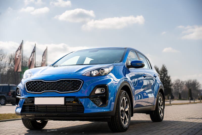 Blue Business Car with Shiny Front Lights Color Bright Stock Image ...