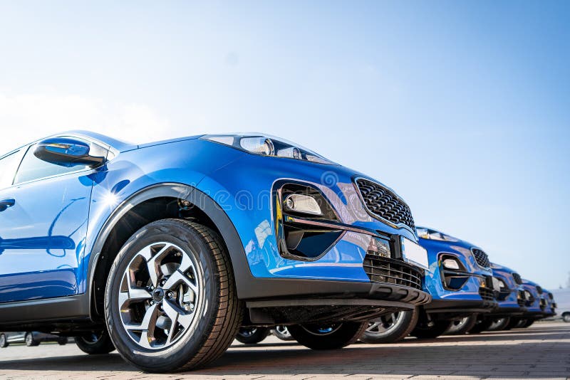 Blue Business Car with Shiny Front Lights Color Bright Stock Photo ...