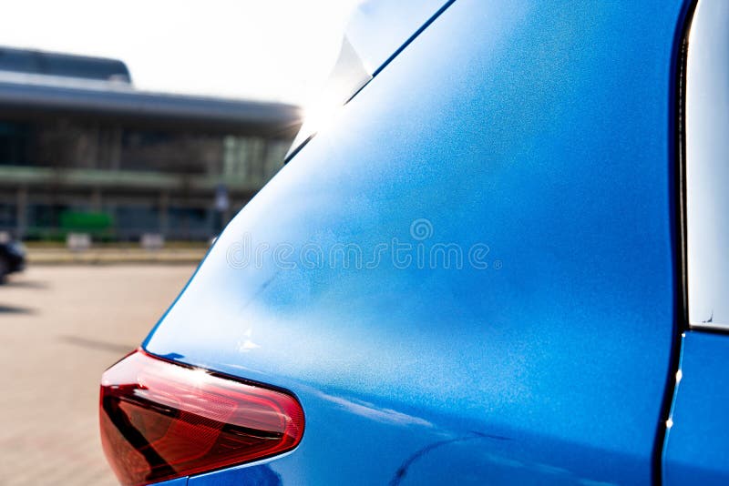 Blue Business Car with Shiny Front Lights Color Bright Stock Image ...