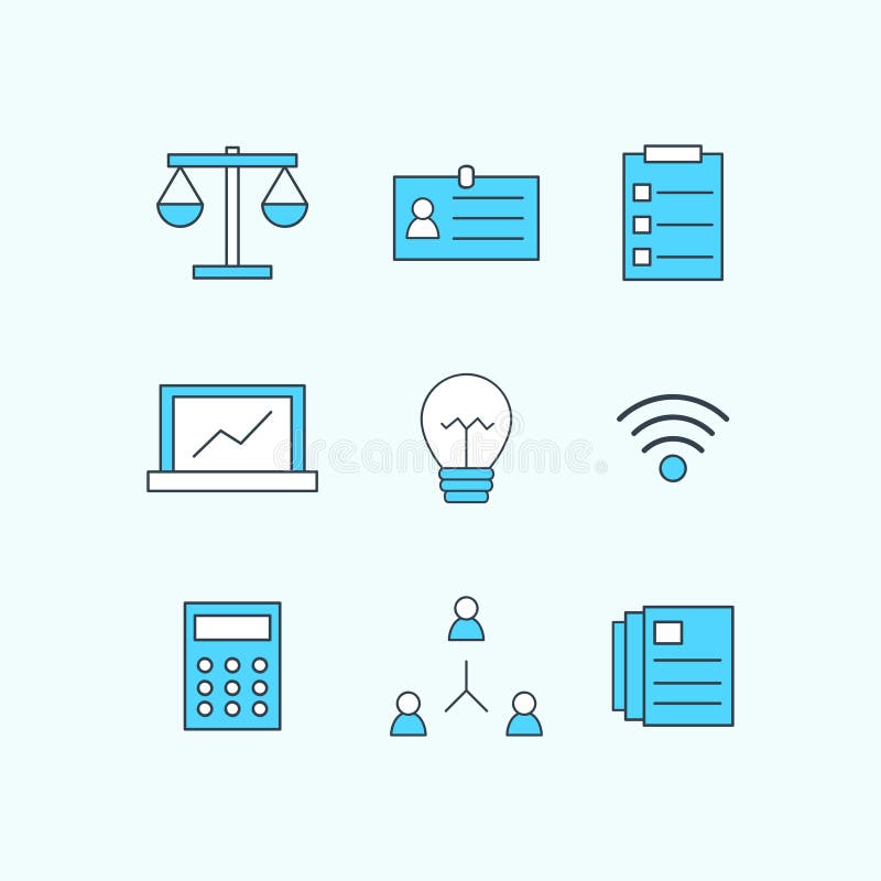 Blue Business Icons and Illustrations Set Stock Vector - Illustration ...