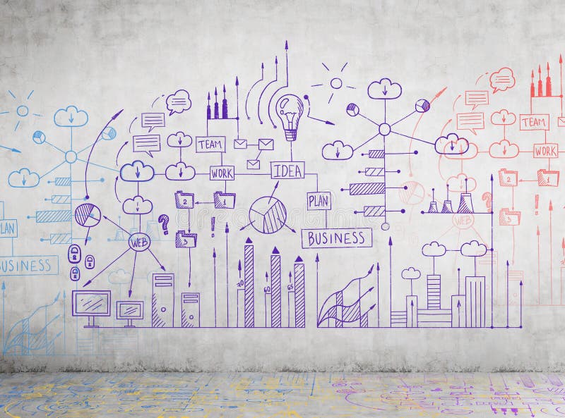 Blue Business Scheme On A Concrete Wall Stock Photo - Image of scheme ...