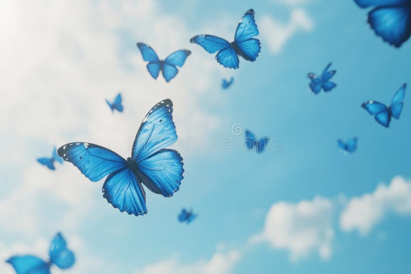 Blue butterflies in flight stock image. Image of wings - 374108985