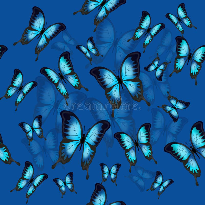 Blue Butterflies Seamless Pattern Stock Illustration - Illustration of ...