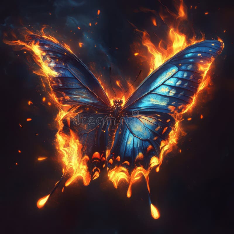 A Blue Butterfly with Fire on Its Wings Stock Illustration ...