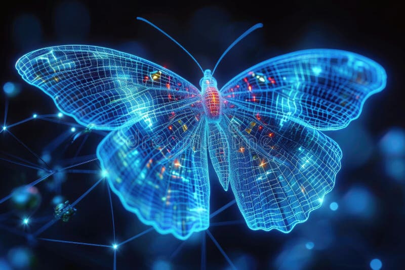 A Blue Butterfly with Glowing Dots on Its Wings Artificial Glowing ...