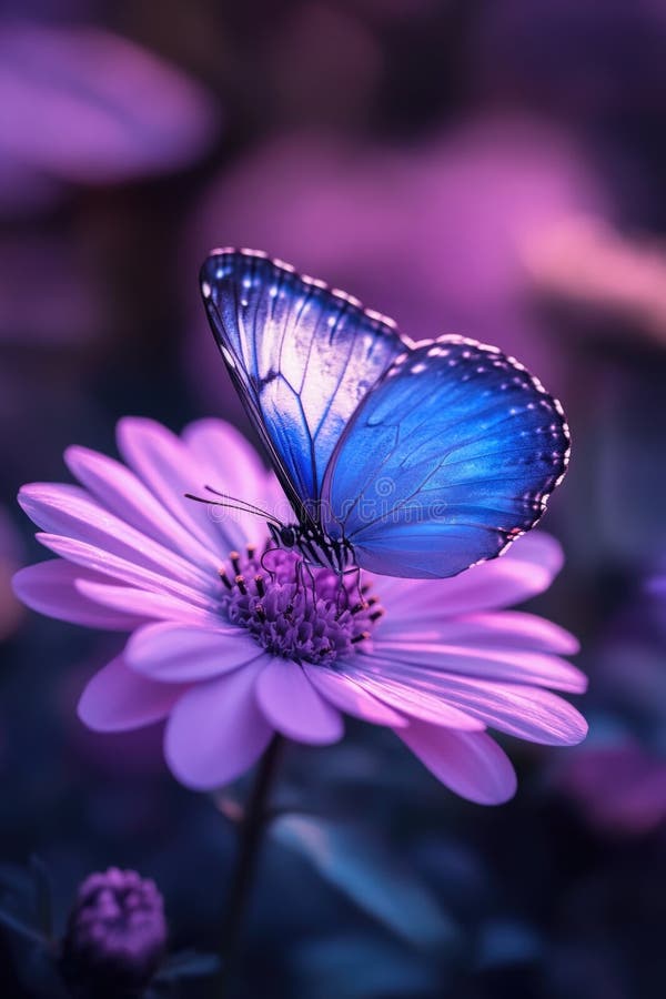 Blue Butterfly on Purple Flower Stock Image - Image of botanical ...