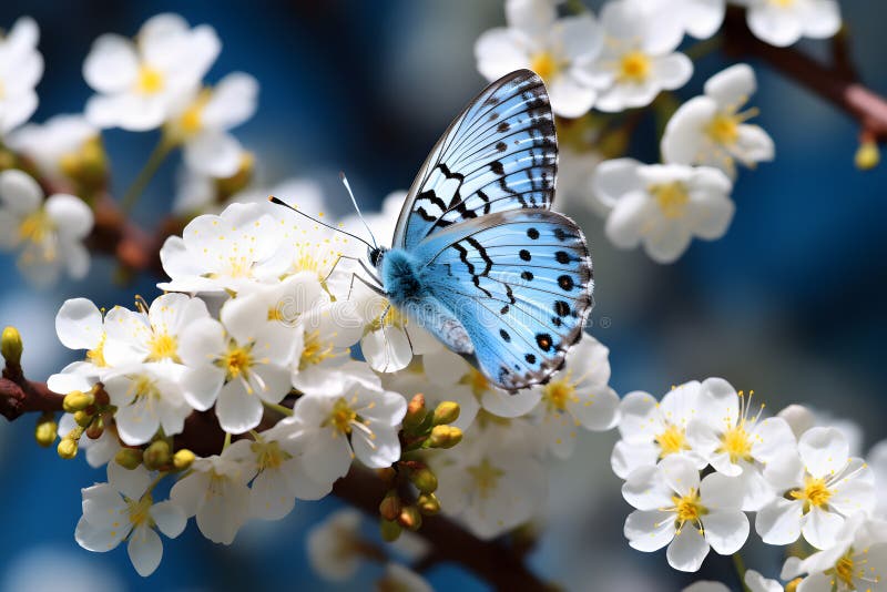 Azure Blue Butterfly with Spring Flowers Stock Illustration ...