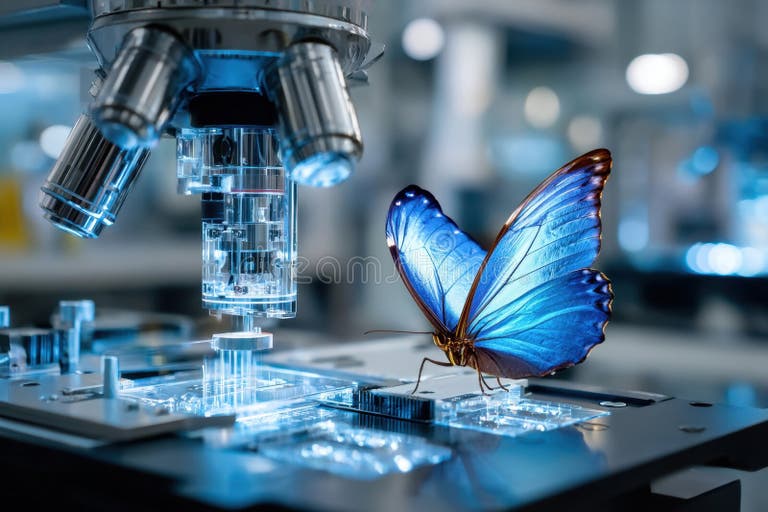 Blue Butterfly Under Microscope in Laboratory Setting Stock Photo ...