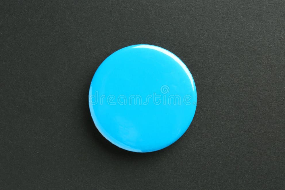 Blue Button Badge on Black Background, Top View. Mockup for Design ...