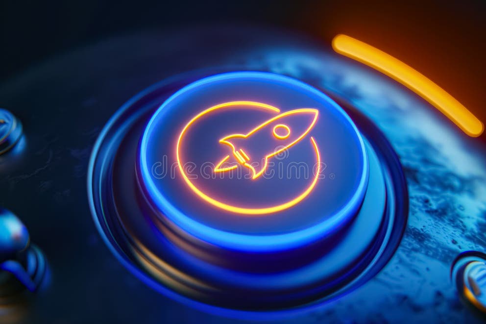 A Blue Button with a Rocket on it. Stock Image - Image of symbol ...