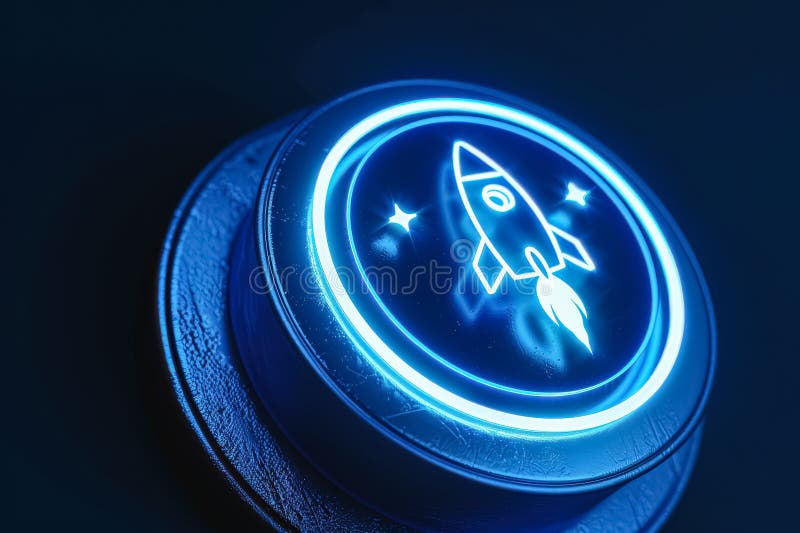 A Blue Button with a Rocket on it Stock Image - Image of planet, logo ...