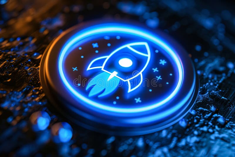 A Blue Button with a Rocket on it. Stock Photo - Image of blue ...