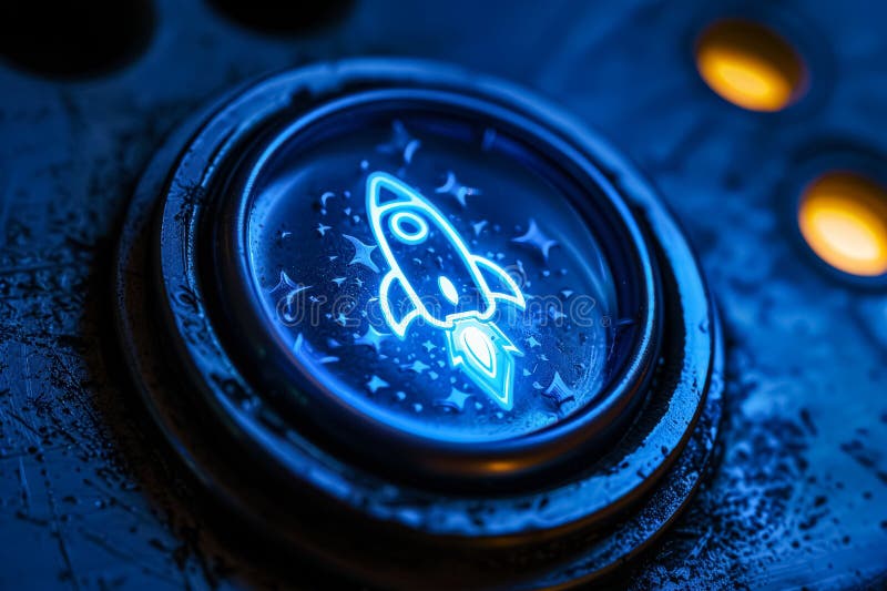 A Blue Button with a Rocket on it. Stock Photo - Image of icon, future ...