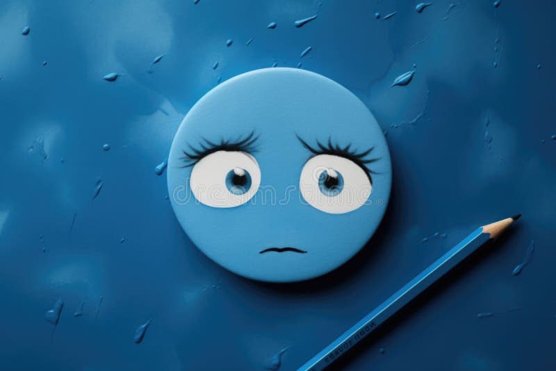 A Blue Button with a Sad Face and a Pencil, Ideal for Expressing ...