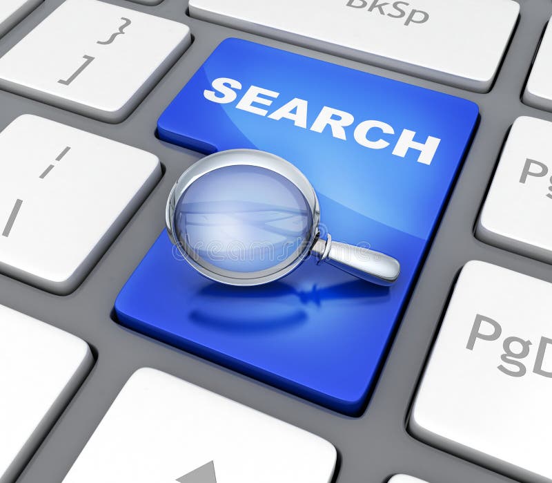 Blue Button Search and Lens Stock Illustration - Illustration of site ...