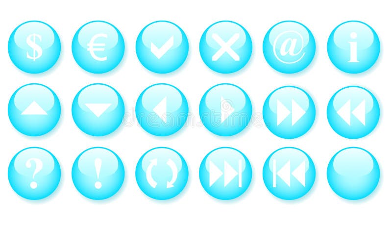 Blue buttons, icon set stock illustration. Illustration of euro - 8134894