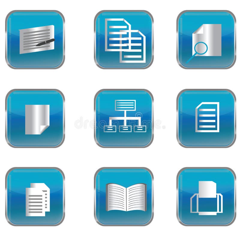 Blue Buttons with Pc Blue Icons Stock Illustration - Illustration of ...