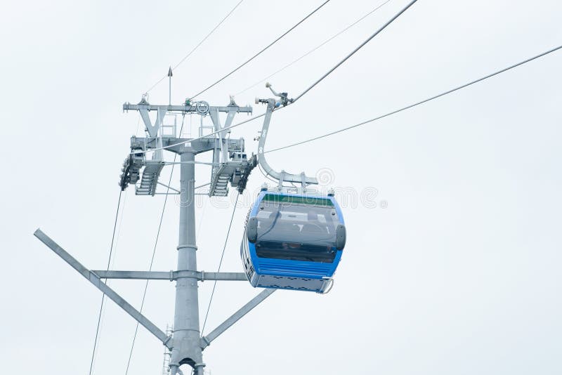 Blue Cabin Cable Car at the Tower. Bottom View Editorial Image - Image ...