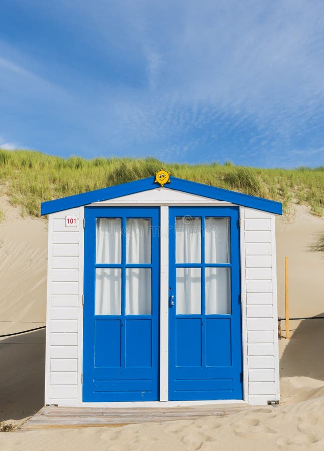 Blue Cabin or Hut on the Beach Stock Photo - Image of swimming ...