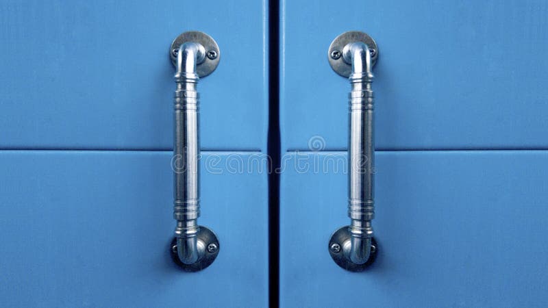 Blue Cabinet Doors with Handles Stock Image - Image of closeup, handle ...