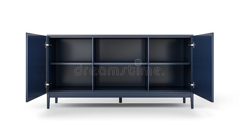A Blue Cabinet with Three Shelves and Two Open Doors Stock Illustration ...