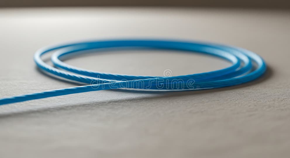 Blue Cable Coiled in a Spiral Pattern on a Light-colored, Textured ...