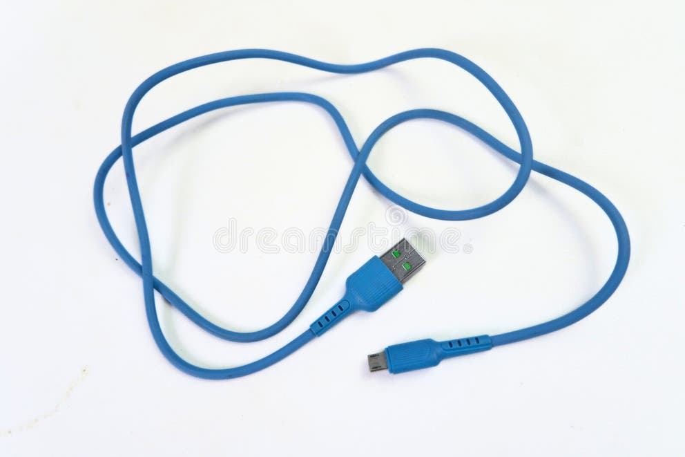 Blue Cable with USB and Micro USB Connector on White Background Stock ...