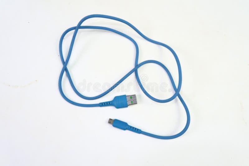 Blue Cable with USB and Micro USB Connector on White Background Stock ...