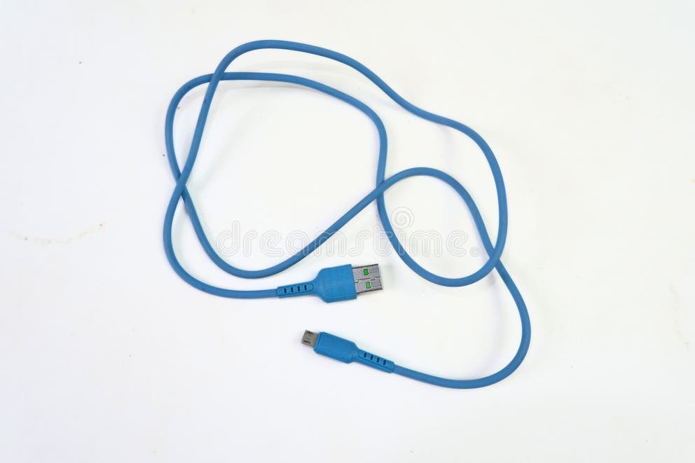 Blue Cable with USB and Micro USB Connector on White Background Stock ...