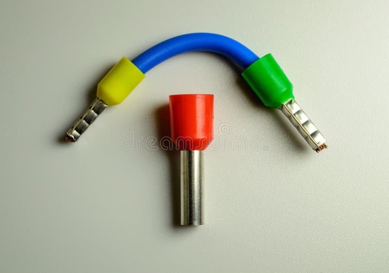 Blue Cable with Yellow and Green Ferrules and Big Red Ferrule in the ...
