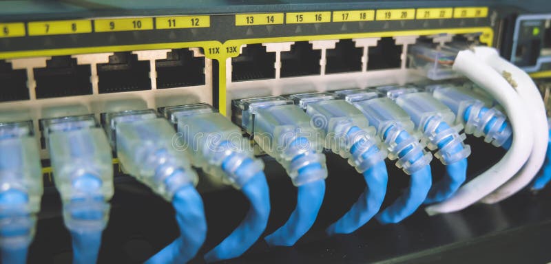 Blue Cablings Switch stock image. Image of office, programmer - 96598423