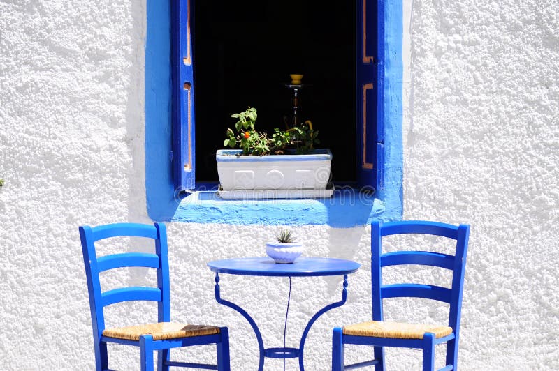Blue cafe in Greece stock image. Image of beautiful, summer - 34778919