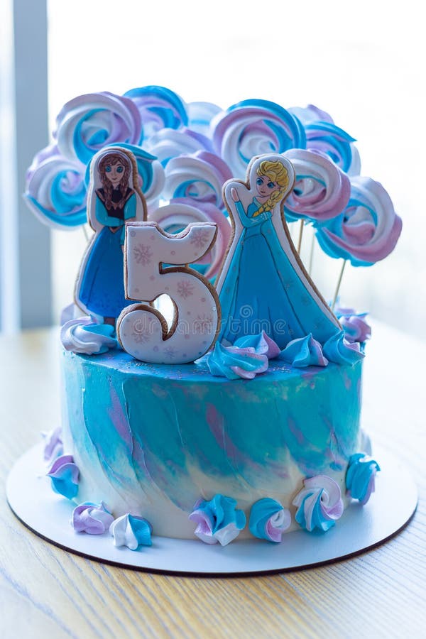 Blue Cake with Decorations for Five Years Stock Image - Image of blue ...