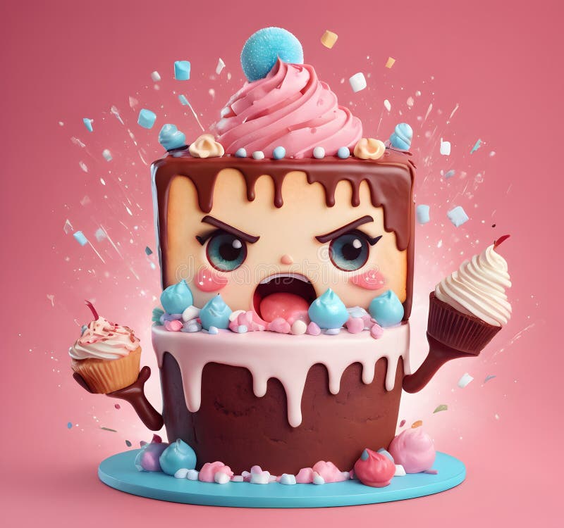 A Blue Cake with a Face Surrounded by Pink Cupcakes Stock Photo - Image ...