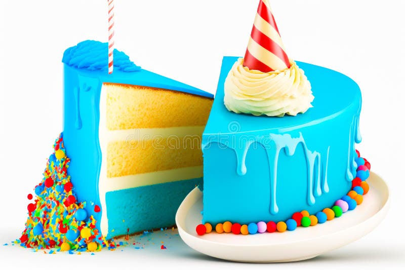 Blue Cake with Slice Cut Out of it Generative AI Stock Illustration ...