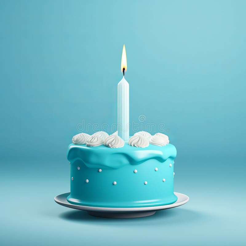 A Blue Cake with White Icing and Burnt Candle Generative AI Stock ...