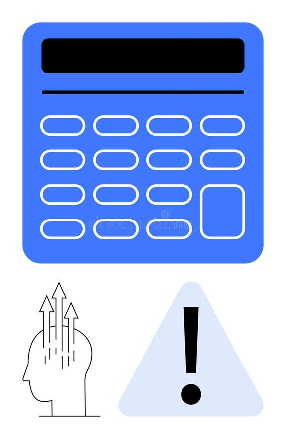 Calculator with Warning Sign and Upward Arrows Representing Analysis ...