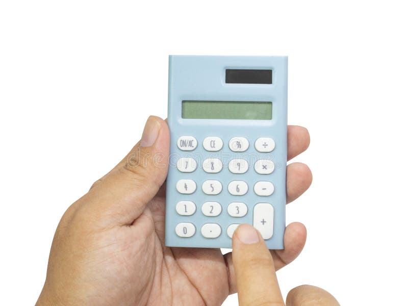 Blue Calculator on Hand White Back Ground Isolated Image Stock Photo ...